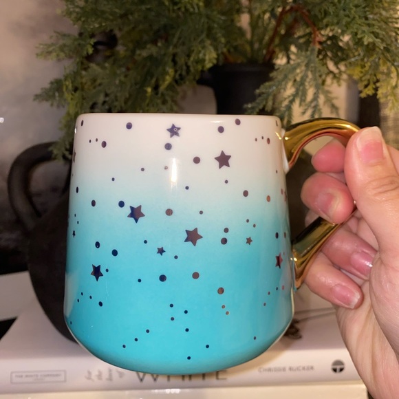 Dining | Blue Ombre Ceramic Mug With Gold Stars Gold Handle | Poshmark